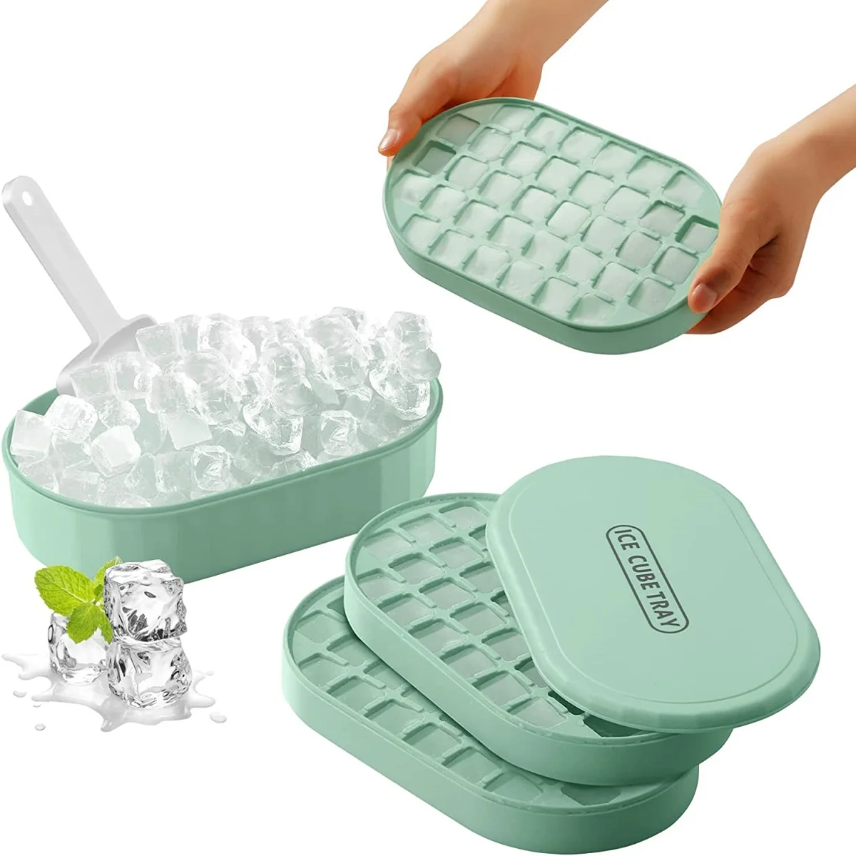 Double-Layer-Ice-Cube-Tray-with-Lid-and-Case-Stackable-Makes-72-Ice ...