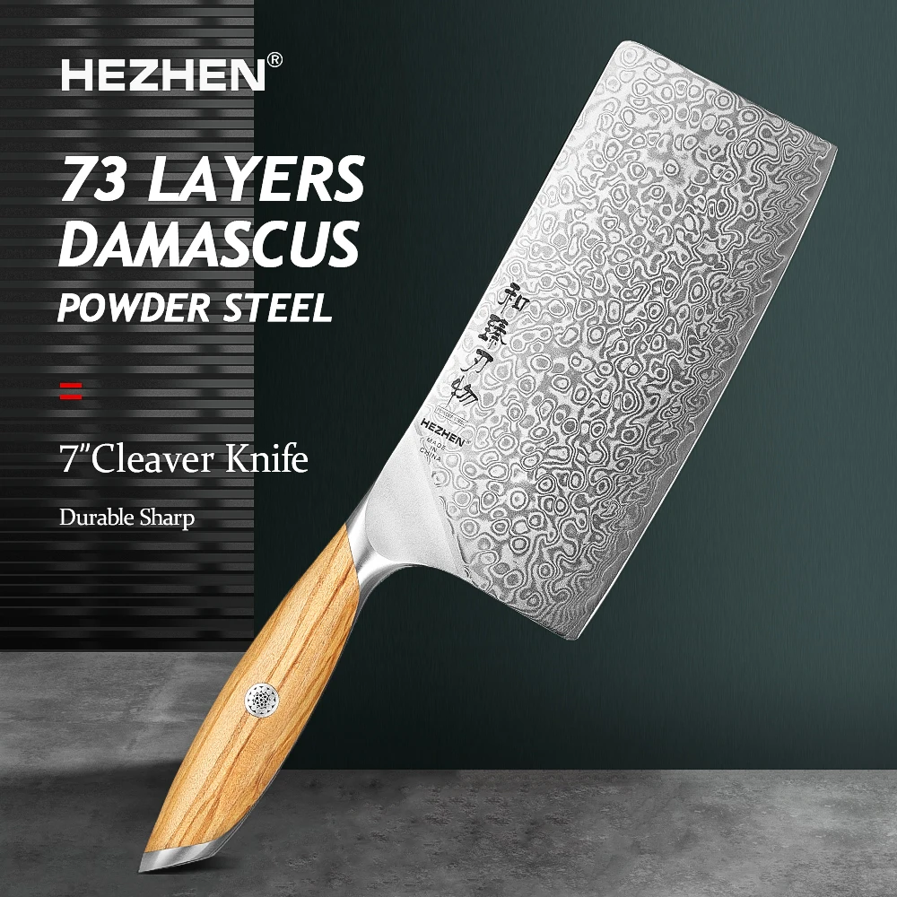 HEZHEN-7-Inch-Cleaver-Knife-73-Layers-Powder-Steel-Core-Damascus-Steel ...