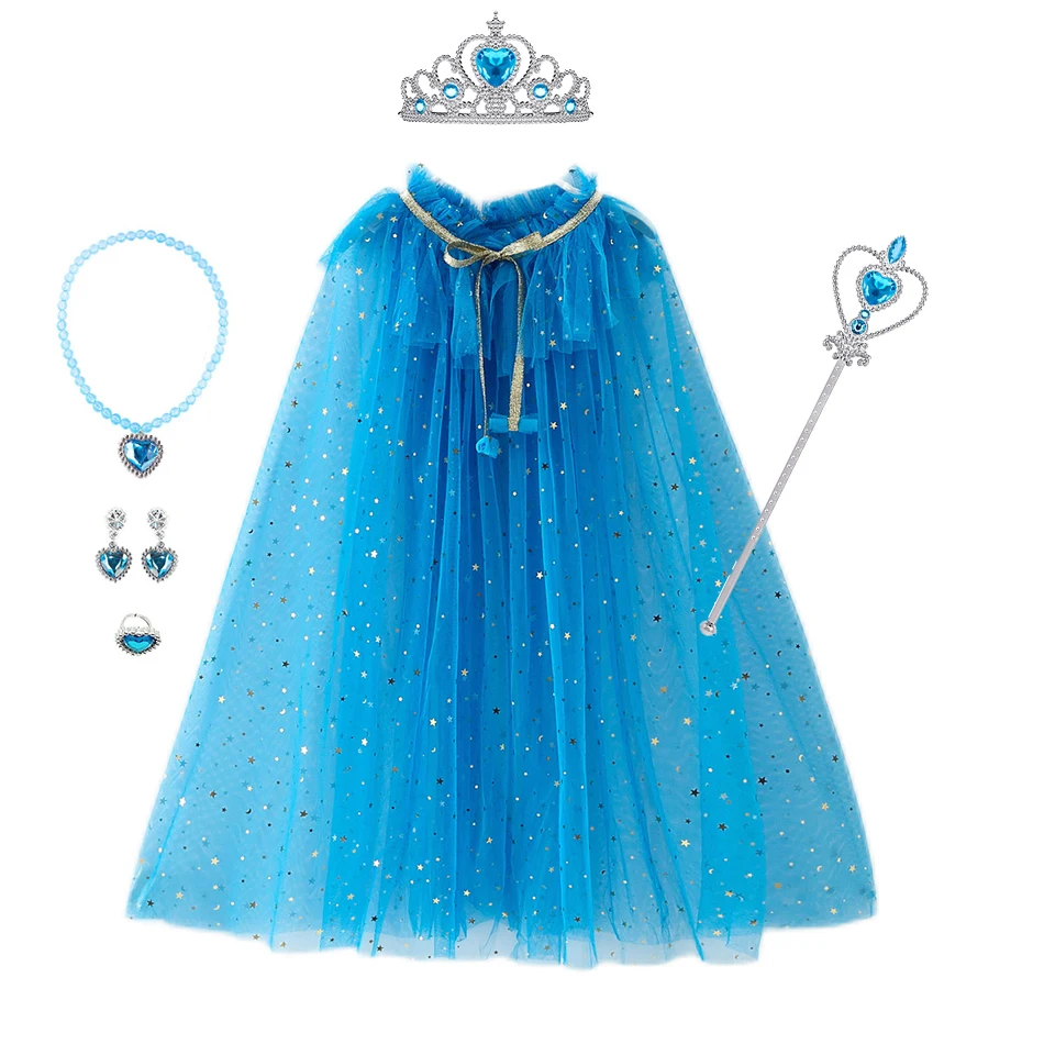 Girl-Princess-Costume-Kids-Party-Accessories-Cloak-Crown-Wand-Necklace ...