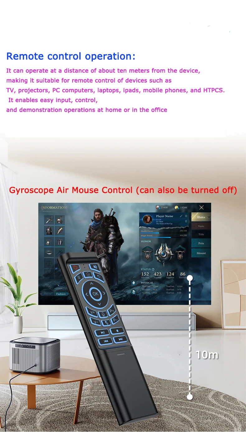 Remote Control Air Mouse Gyroscope Mini Keyboard Dual Mode 2.4G BT5.0 7 ...