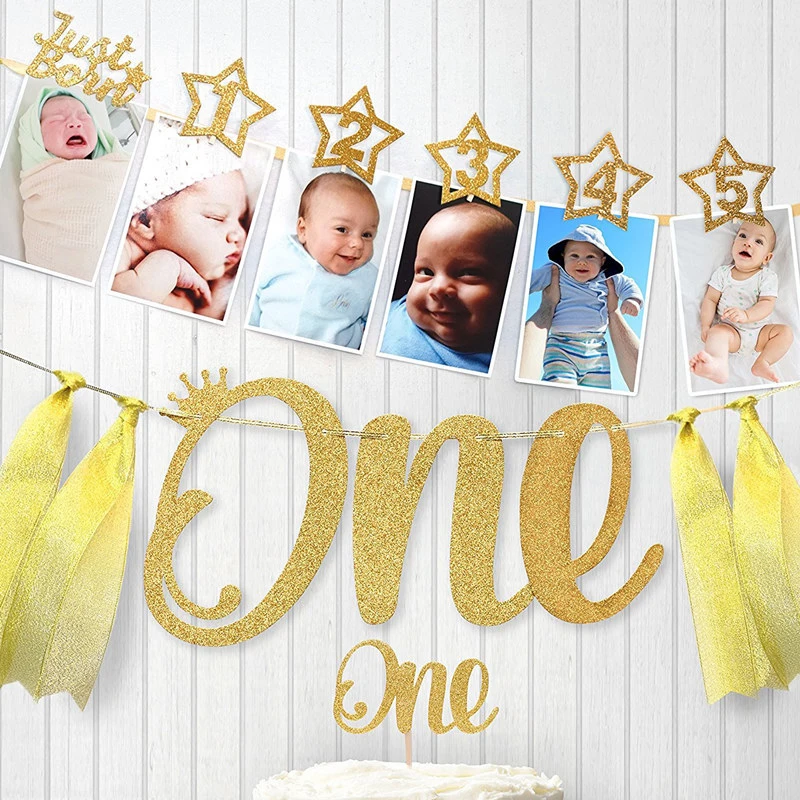 3 Meters Glitter Babys First Birthday Banner Birthday Banner 1 To 12 ...