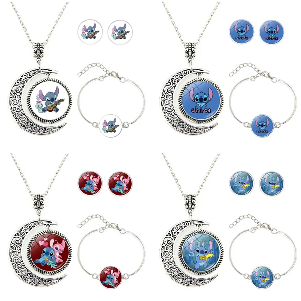 4 조각 스티치 목걸이 스타 베이비 타임 보석 문 목걸이 팔찌 Earnail 쥬얼리 세트 크로스 보더 여성 쥬얼리 생일 선물