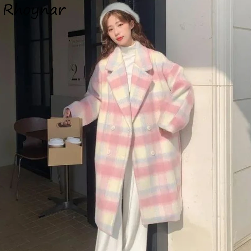 Plaid-Blends-Women-Winter-Sweet-Overcoat-Gentle-Korean-Style-Loose ...