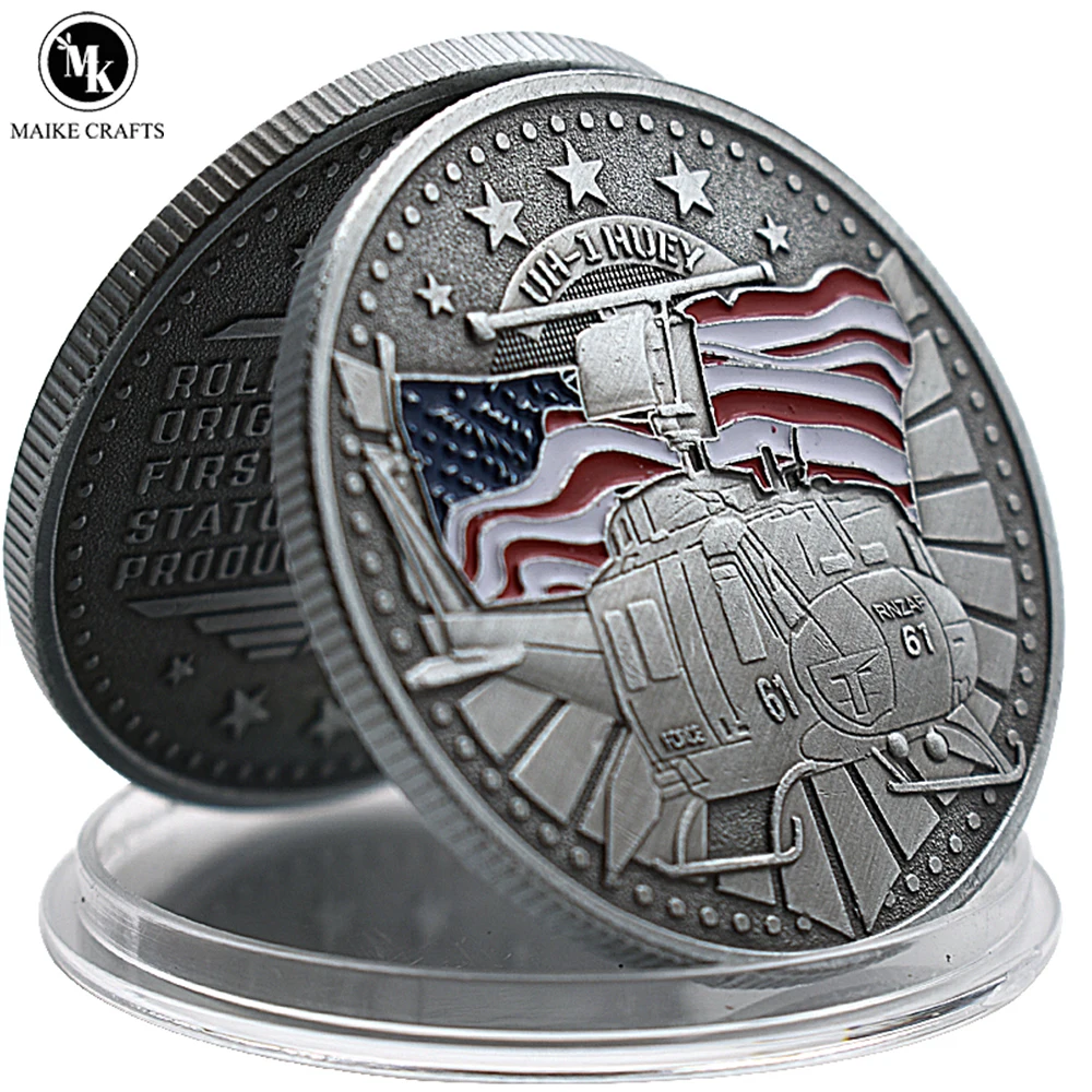 US-UH-1-Iroquois-Challenge-Coin-Vintage-Silver-Metal-Craft-Fighter ...