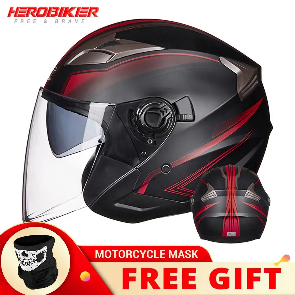 Motorcycle-Helmet-Half-Face-Double-Lens-Cool-Casco-Moto-Men-Women ...