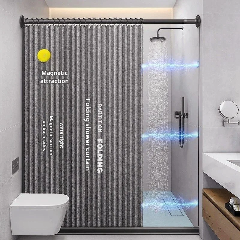 Invisible-Folding-Shower-Curtain-No-Hole-tallation-Invisible-No-Hole ...