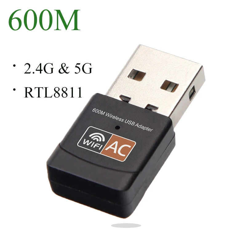 Wireless Usb Adapter 600m Bps Dual Band 2.4ghz/5.8ghz Network Card For Pc Wifi Receiver ...