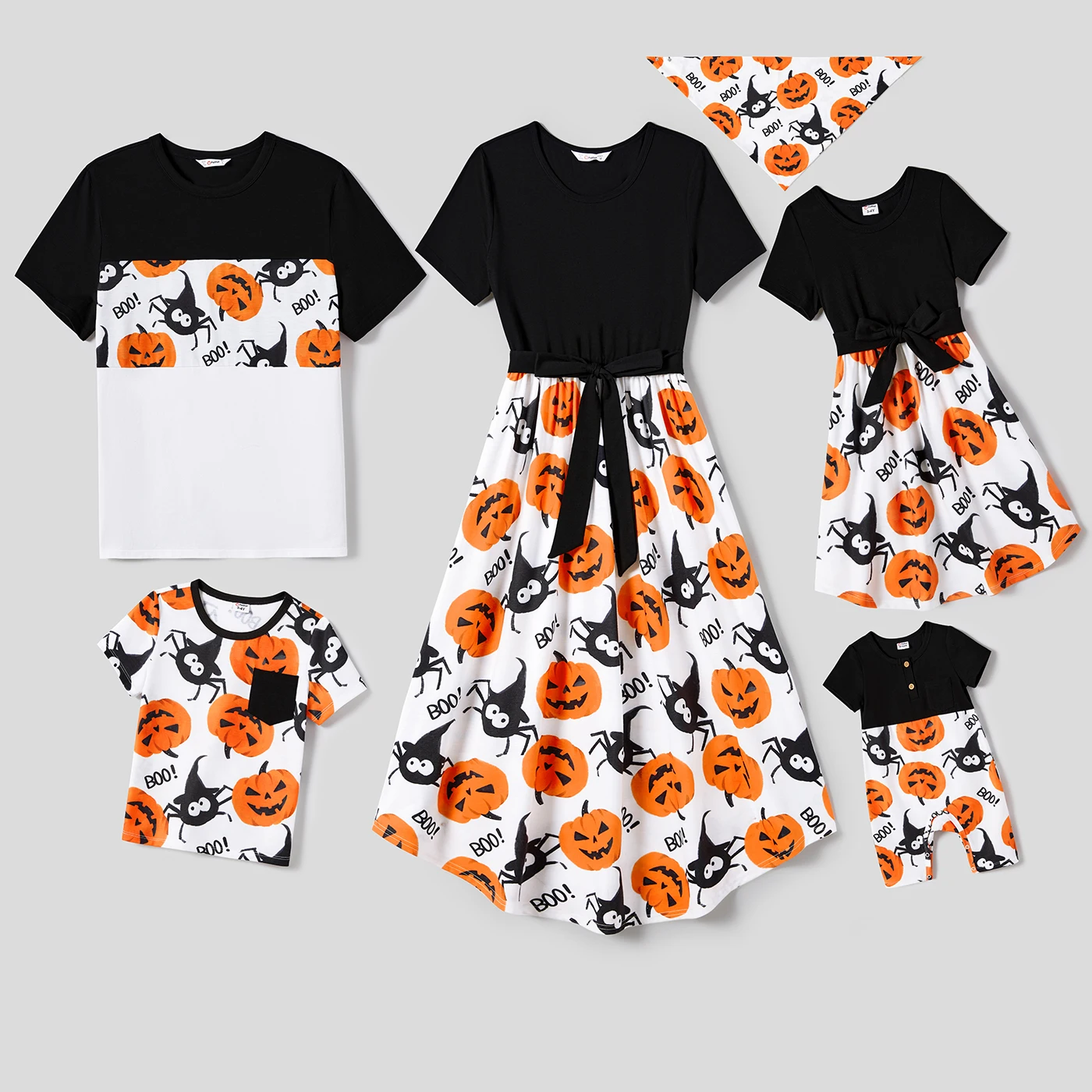 PatPat-Halloween-Family-Matching-Pumpkin-Print-Dresses-and-Short-Sleeve ...