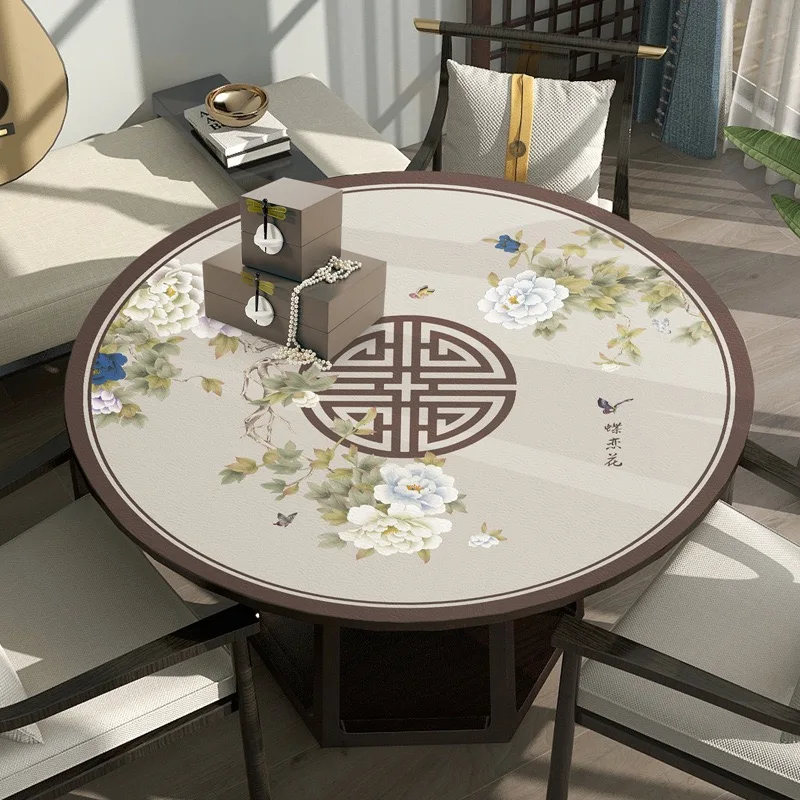 Chinese Traditional Round Table Cloth Home Textiles Mat Pu Leather ...