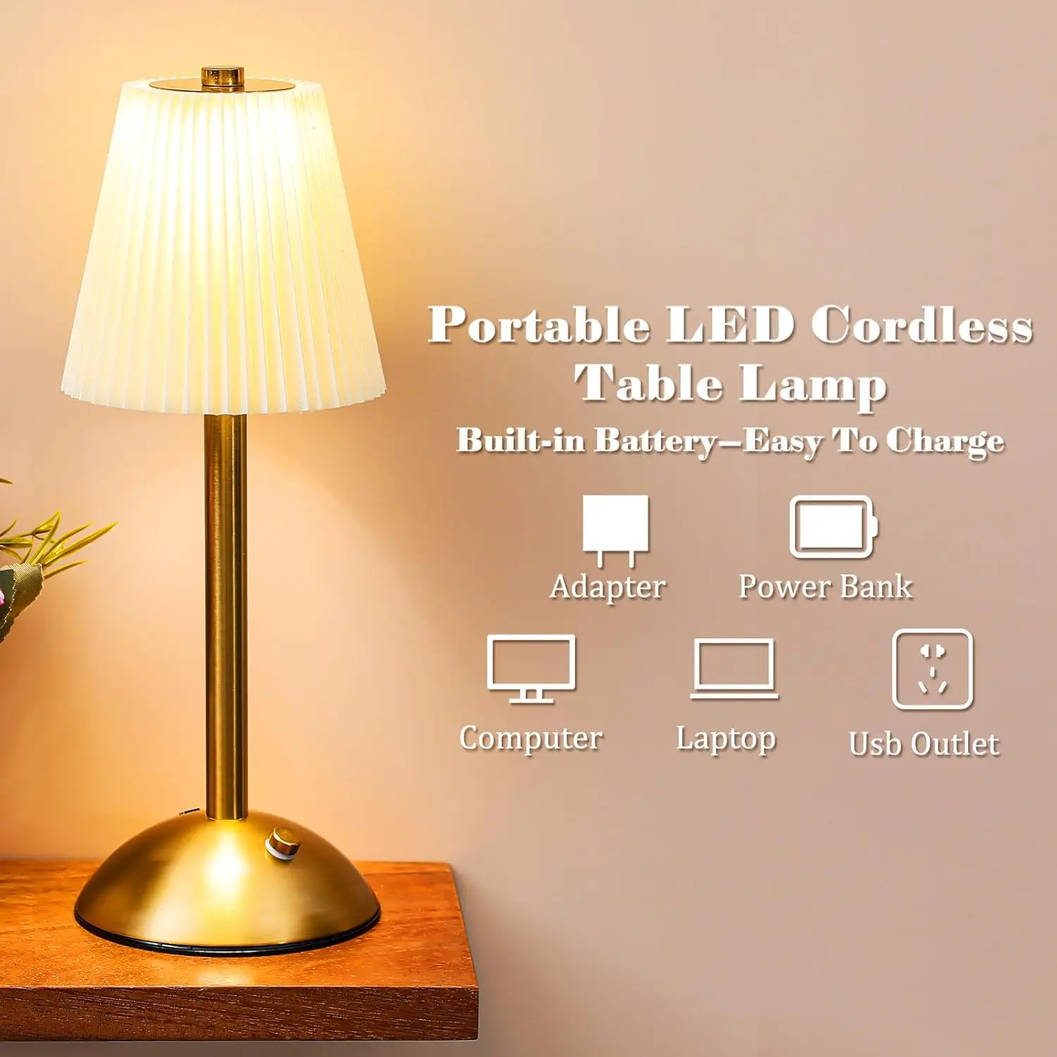 LED Table Lamp Touch Sensor Portable USB Rechargeable 3 Colors Reading ...