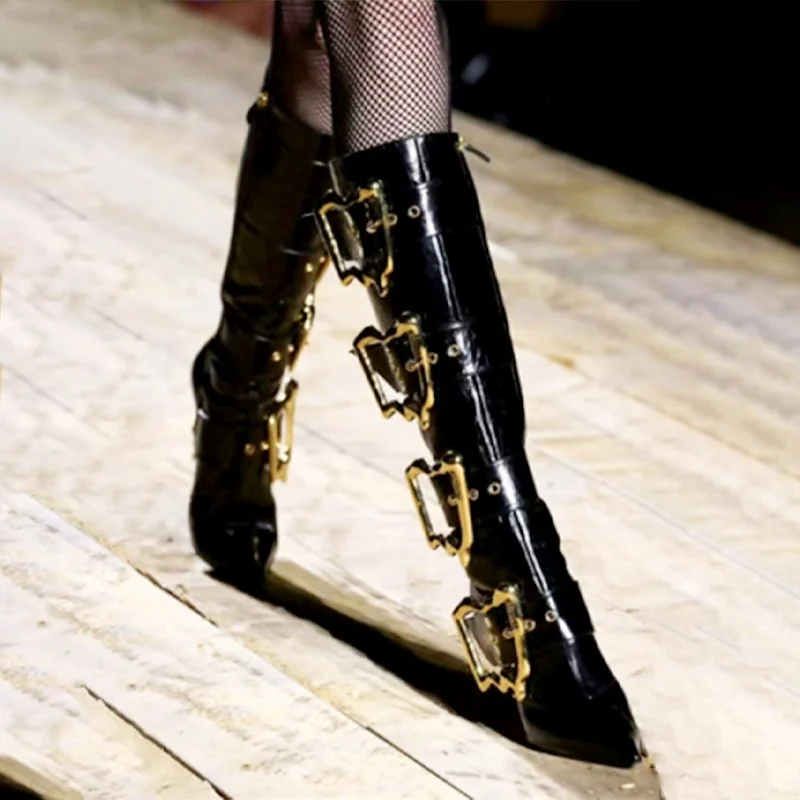 brand-design-runway-boots-pointed-metal-buckle-riding-boots-stiletto ...