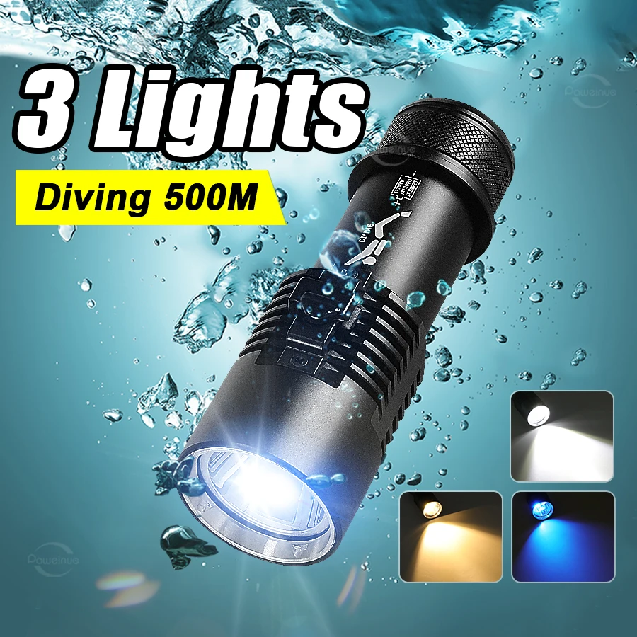 Powerful-Diving-Flashlight-3-Lamp-Beads-Diving-Lantern-IPX8-Waterproof ...