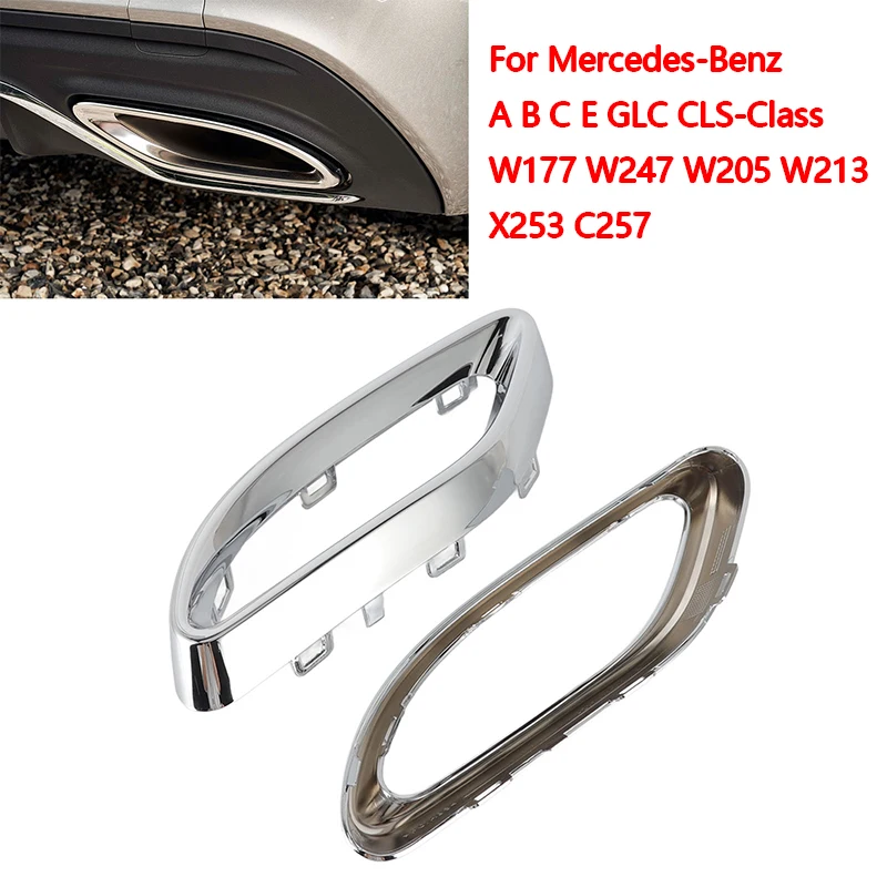 2Pcs Gloss Chrome Exhaust Tip Cover Trims Replacement for Mercedes‑Benz ...