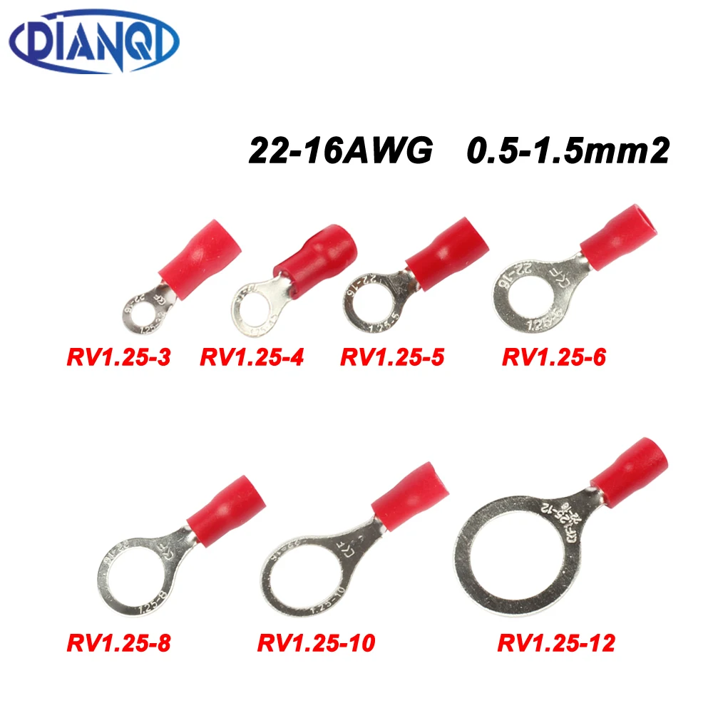 10pcs 100pcs 50pcs red RV1.25- 3 4 5 6 8 10 12 Ring Insulated Wire ...