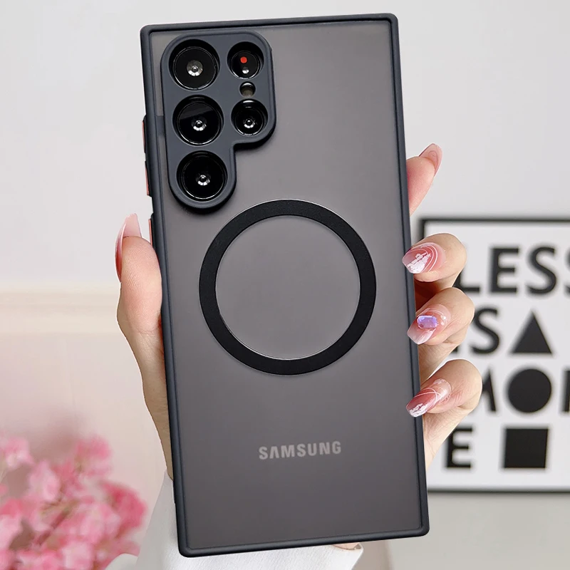 Caso de carregamento sem fio translúcido fosco luxuoso, capa à prova de choque para Samsung ...