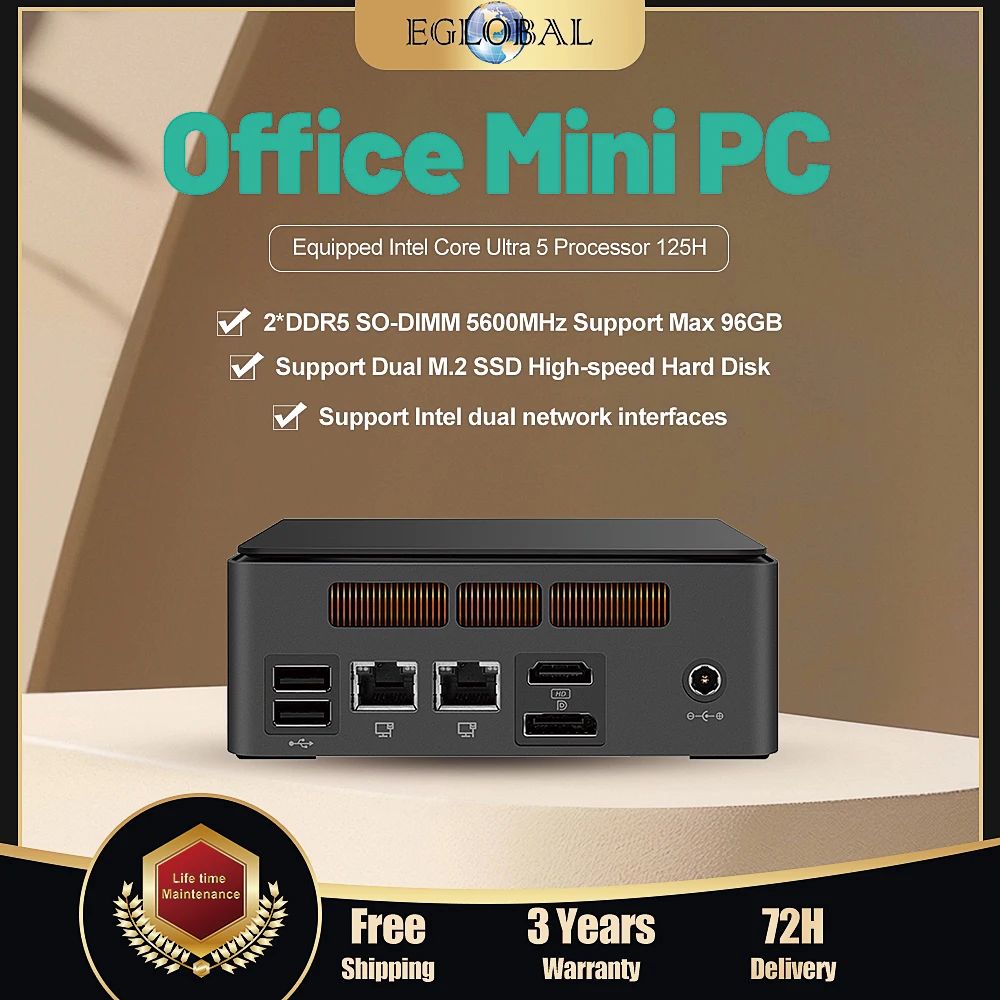 EGLOBAL Mini PC Intel Ultra 125H Processor Windows11 Triple Display HD ...