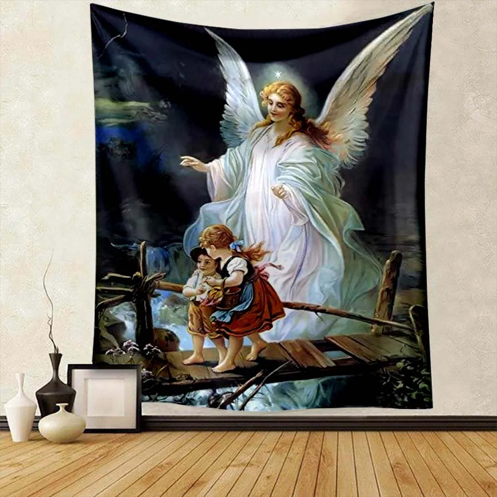 Guardian-Angel-Tapestry-Jesus-Virgin-Mary-Children-Baby-Room-Bedroom ...