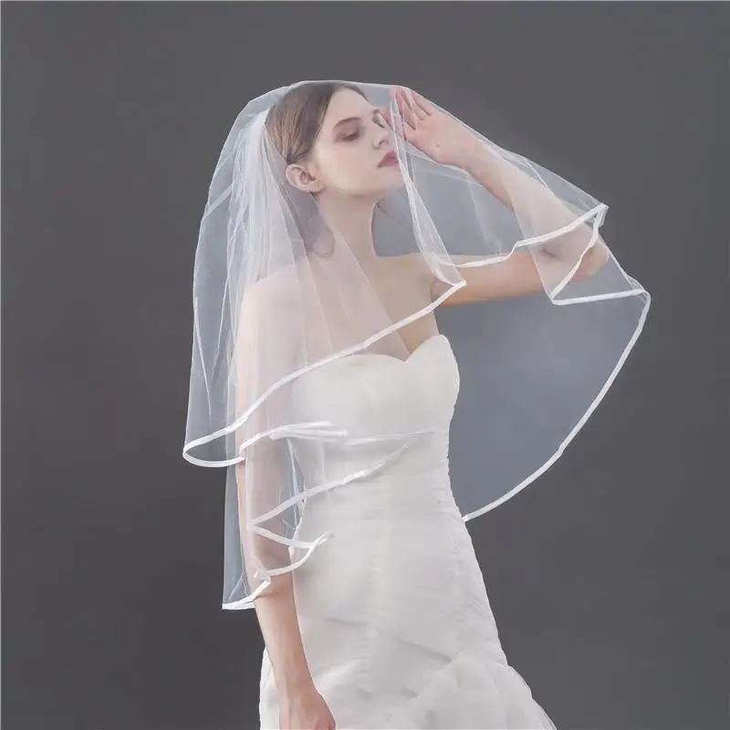 Two-Layers-Short-Wedding-Bridal-Ribbon-Edge-Veils-with-Comb-Bridal ...