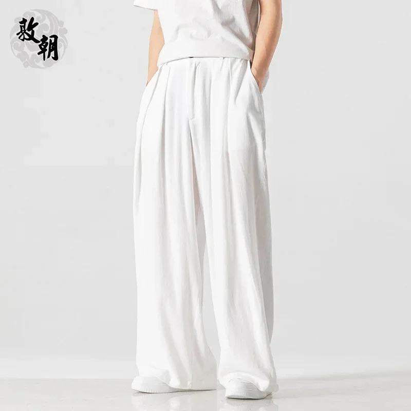 Hanfu-Spirit-Draped-Linen-Pants-For-Men-Straight-leg-Casual-Trousers ...