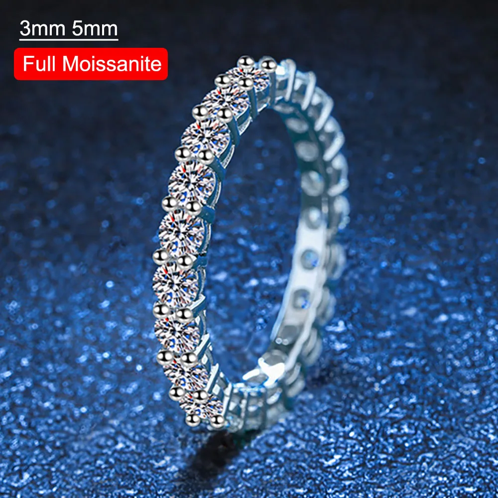 세레니티 데이 S925 스털링 실버 도금 Pt950 화이트 골드 상감 D 컬러 3mm 5mm, 여성을 위한 전체 모이사나이트 행 반지 파인 쥬얼리| | - AliExpress