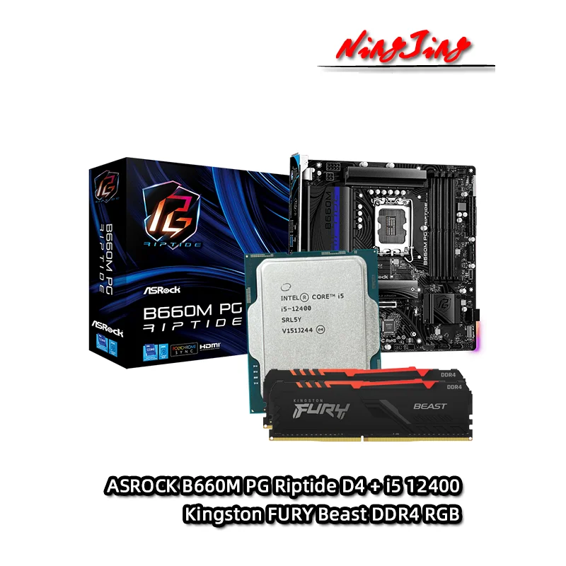 Intel i5 12400 CPU + ASROCK B660M PG Riptide DDR4 Motherboard + Kingston FURY Beast DDR4 16G (8G ...