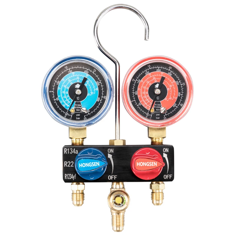 Hongsen HS-M01 에어컨 냉매 매니폴드 게이지 세트, 냉매 불소 게이지, R134A R22