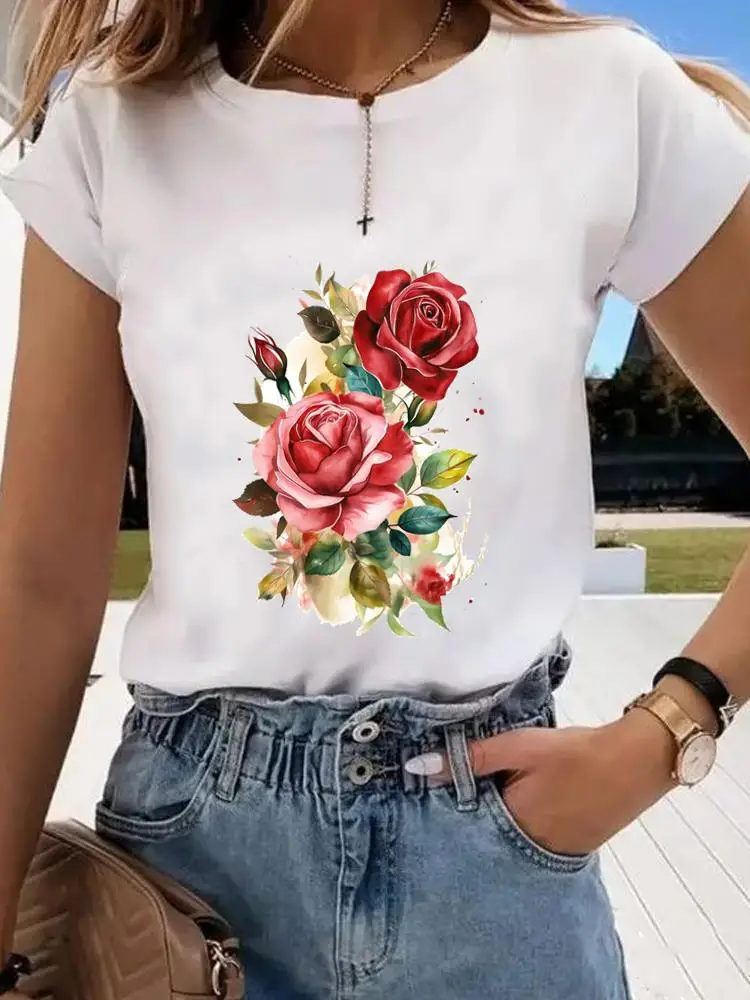 Fashion-Print-Women-O-neck-Clothes-Graphic-T-shirt-Short-Sleeve-Sweet ...