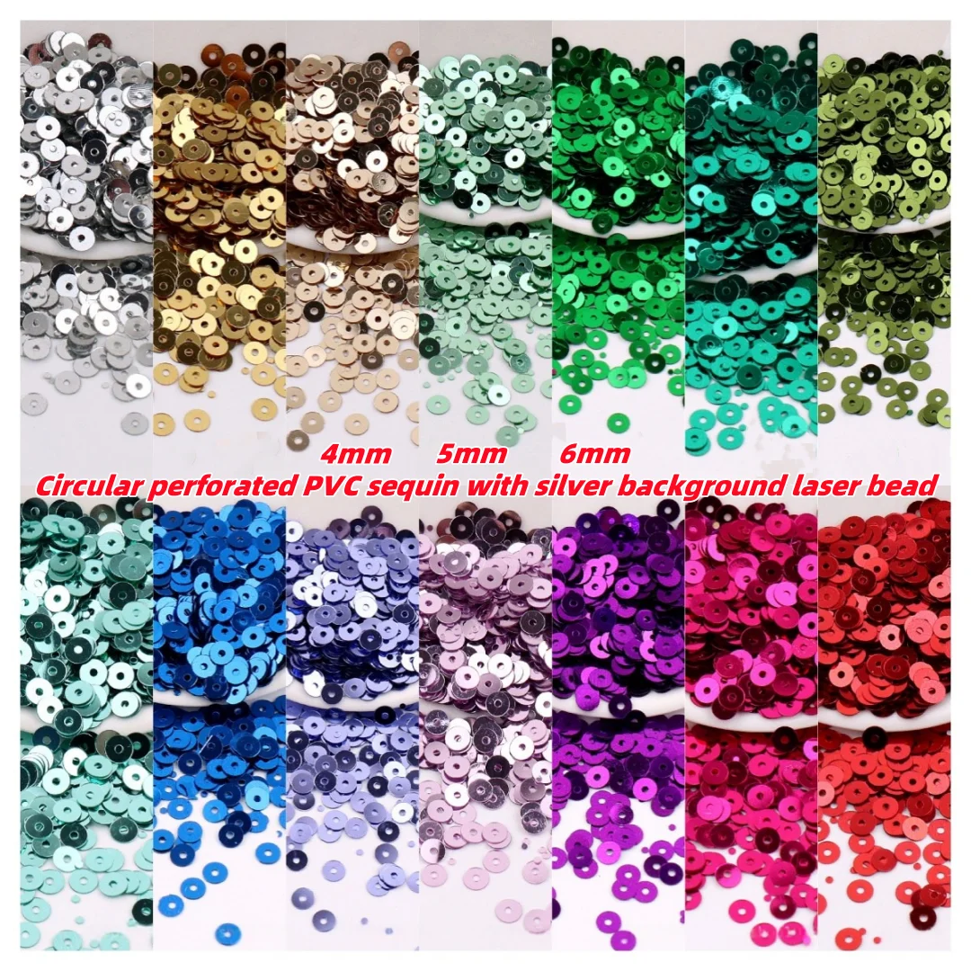 4mm 5mm 6mm round hole PVC sequins, silver bottom, laser beads, DIY ...
