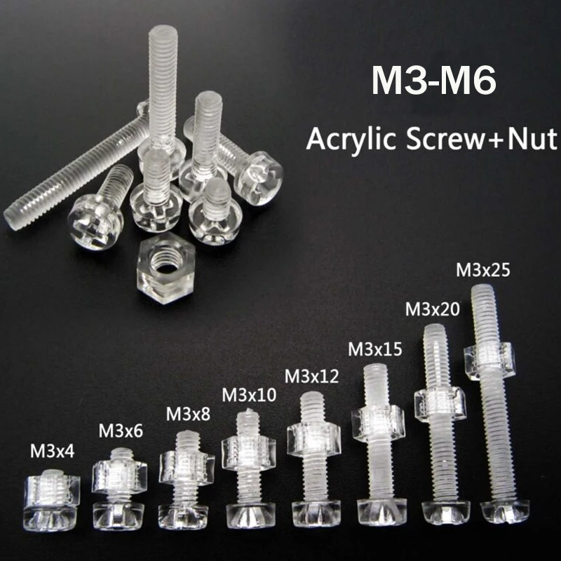 50sets-Acrylic-Clear-Plastic-Nylon-M3-M6-Round-Phillips-Head-Screw-Bolt ...