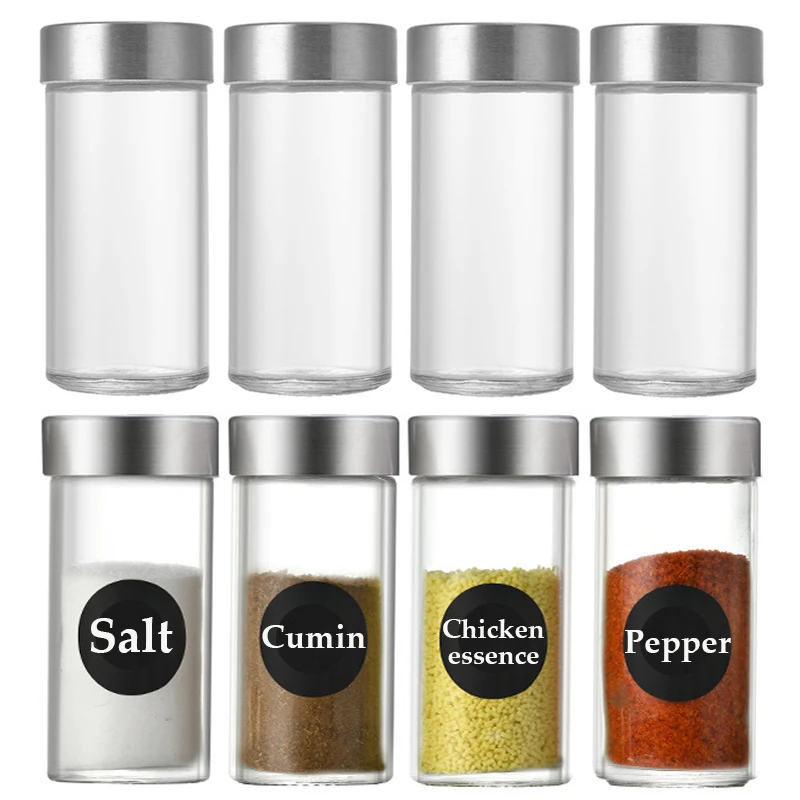 3pcs Glass Seasoning Jar With Stainless Steel Lid Salt Pepper Chicken ...