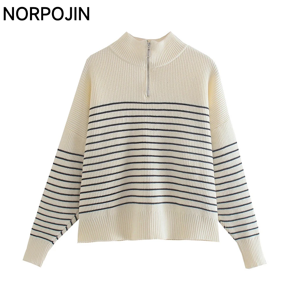 Stripes-Sweater-Pullover-Fall-Winter-Tops-Jersey-Long-Sleeves-Zipper ...