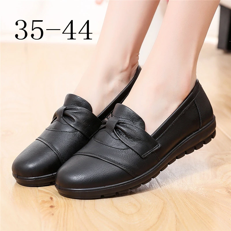 Shoes Elderly Ladies Large Size | Leather Flat Shoes Ladies | Elderly Non-slip Shoes - Flats ...