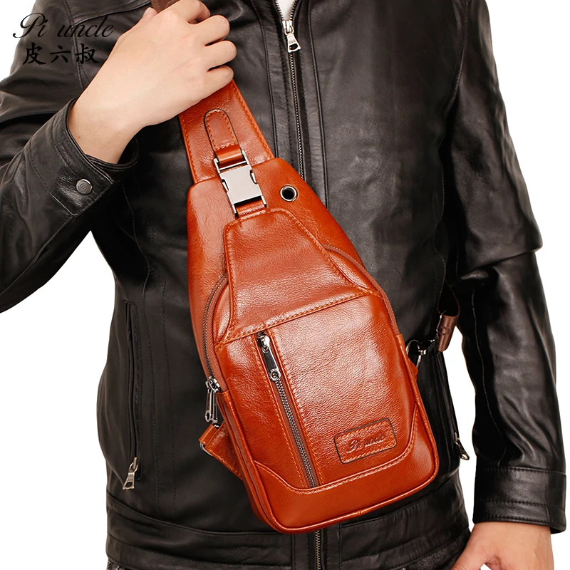 PI UNCLE Brand Genuine Leather Chest Back Pack For Men Fashion Shoulder ...