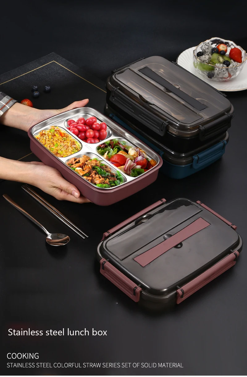 LUNCH BOX,Blue 4 Gird 1.1L--Boîte à déjeuner Bento pour le travail ...