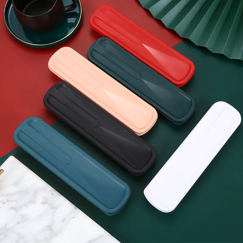 1pc Solid Color Cutlery Box Empty Box Student Portable Tableware Box ...