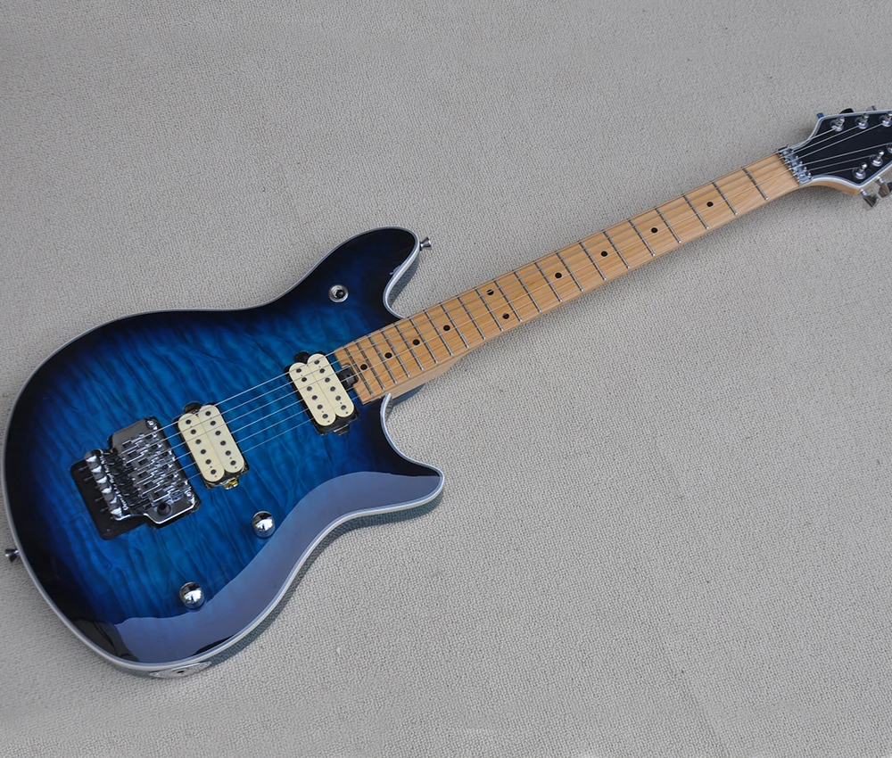 6-Strings-Dark-Blue-Electric-Guitar-with-Quilted-Maple-Veneer ...