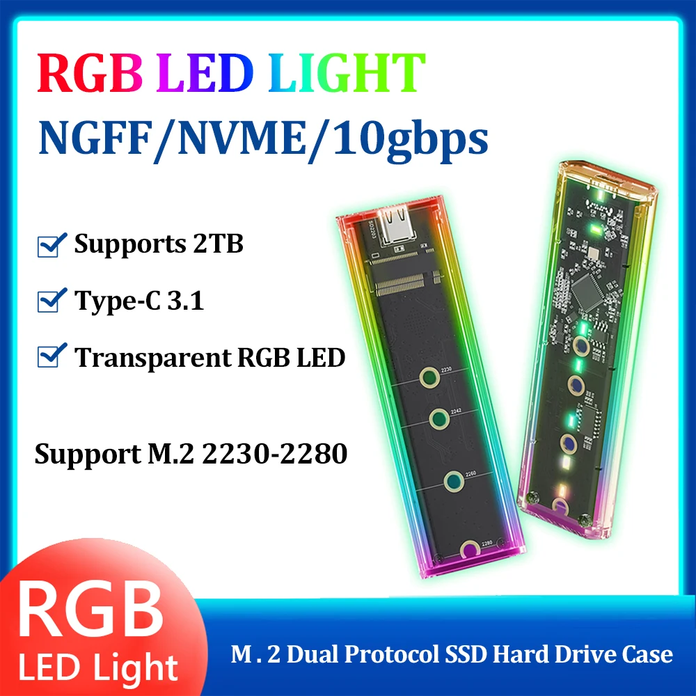 RGB M.2 SSD Enlcosure 10Gbps Externo M2 NVMe SSD Caso USB-C 3.1 ...