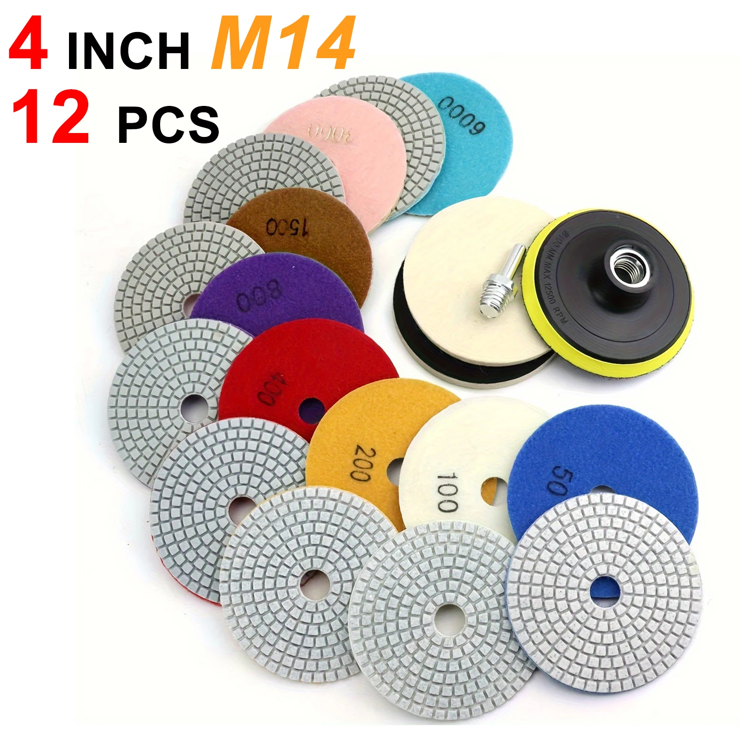 12pcs 4 Inch 100mm Diamond Polishing Pads with 5/8" 11 Backer Pad Wet ...