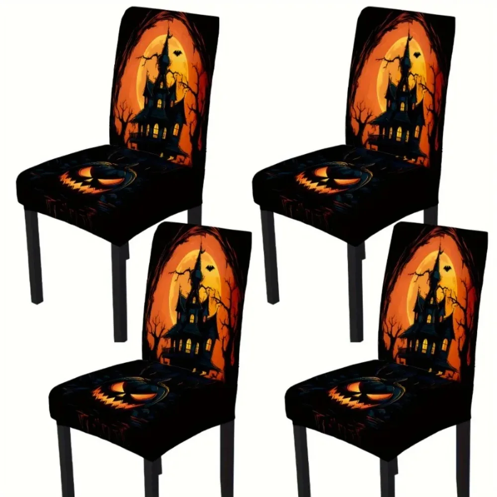 1/4PCS Spooky Halloween Chair Covers Ghost House & Pumpkin Printed ...