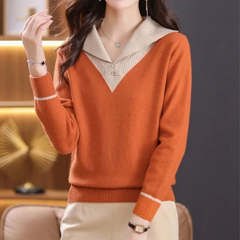 Women-sautumn-Winter-Turn-down-Collar-Pullover-Solid-Button-Screw ...