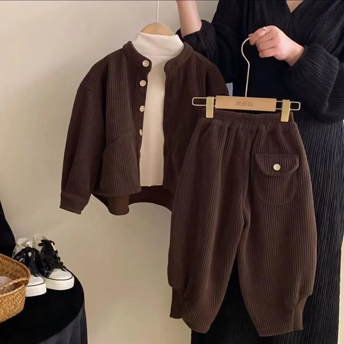 Boys-Girls-Korean-Corduroy-Stand-Up-Collar-Single-Breasted-Top-Pants ...