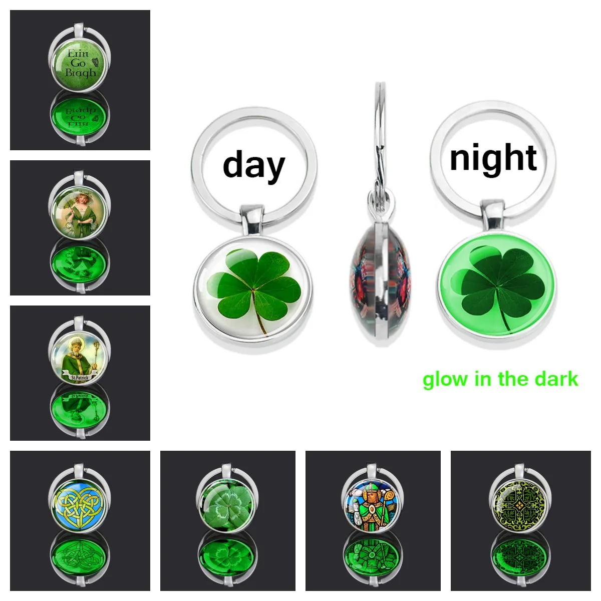 St-Patrick-Day-Key-Chain-Double-Sided-Glass-Cabochon-Luminous-Keychain ...