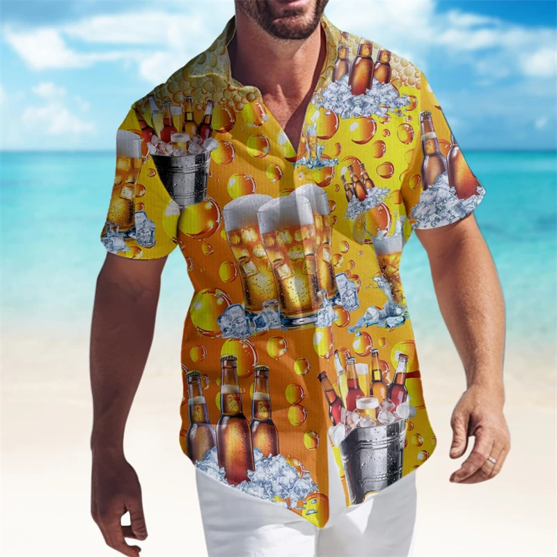 Fashion Beer Graphic Beach Shirt Summer Cold Shirts For Men Clothes Bar ...