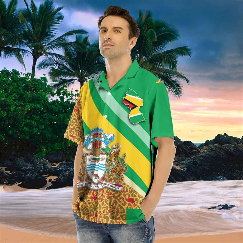 Guyana Flag Map Graphic Shirts For Men Clothes Casual Hawaii Short ...