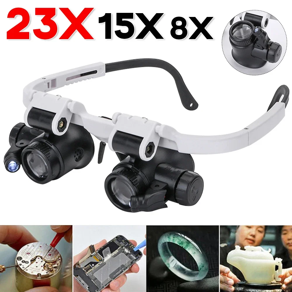 8X-15X-23X-Telescopic-Jeweler-Magnifier-Loupes-With-LED-Light-Len ...