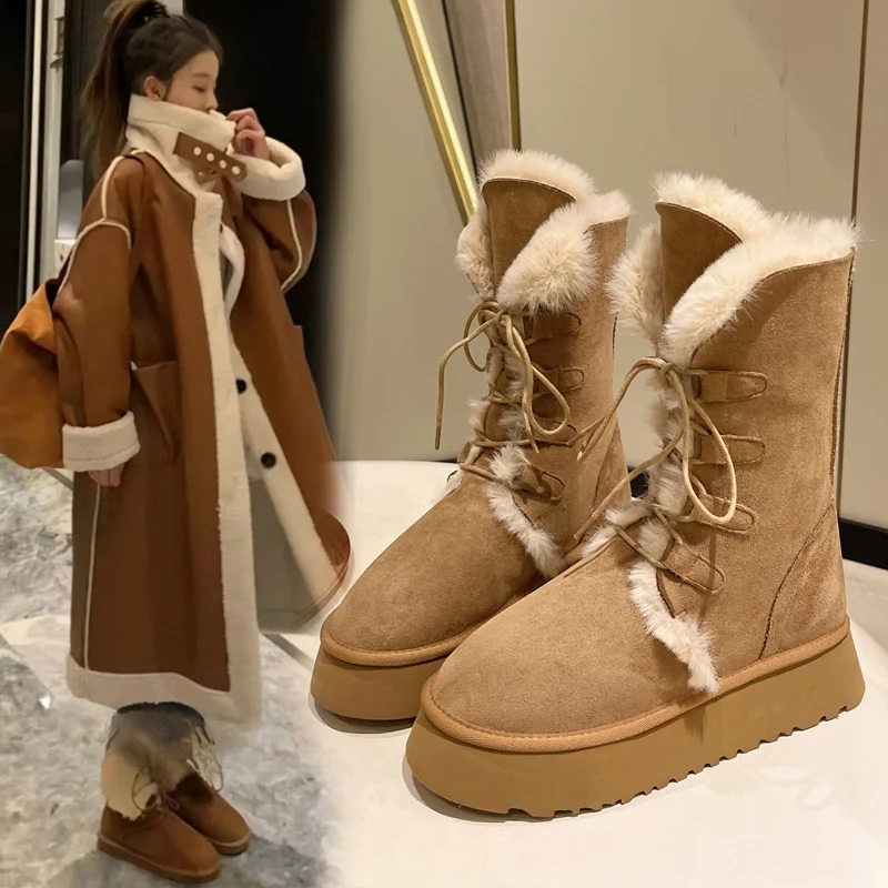 Botas-de-neve-de-camur-a-de-sola-grossa-para-mulheres-forro-de-l-quente ...