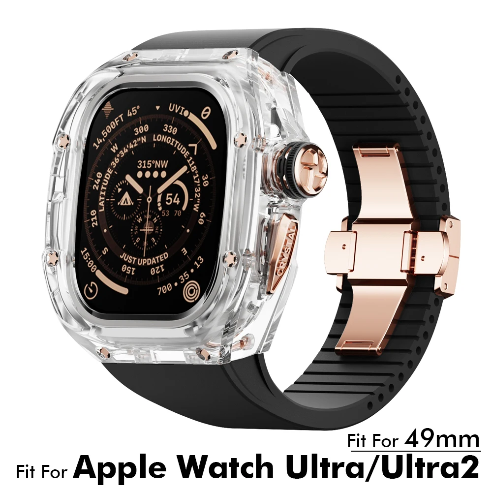 For-Apple-Watch-Ultra-2-49mm-K9-Crystal-Transparent-Case-Fluororubber ...