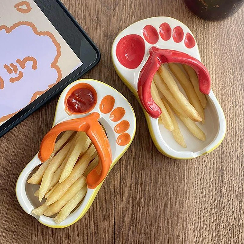 Lovely Flip Flops Ketchup Soy Sauce Dipper Portable Ceramic Salad ...