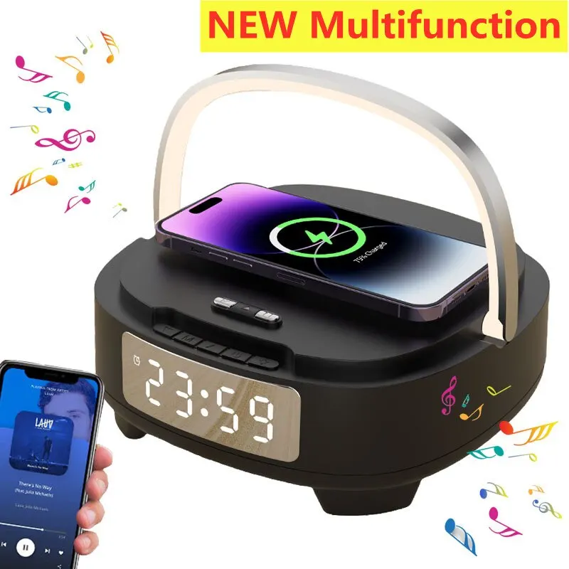 Multifunctional-Wireless-Charger-Pad-Stand-Alarm-Clock-Speaker-LED ...