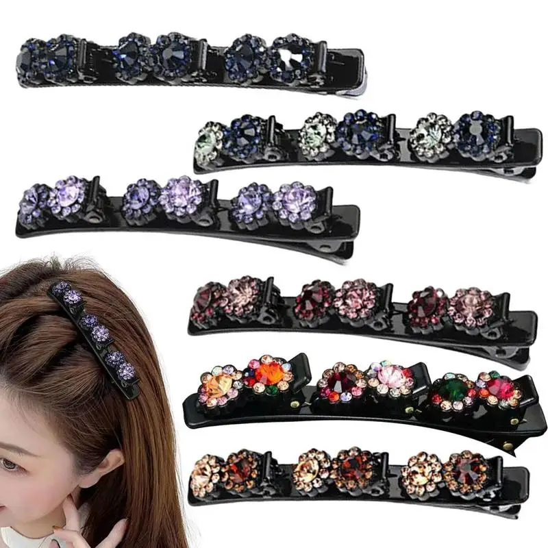 Rhinestone-Bangs-Hair-Clips-Double-Layer-Bands-Twist-Plait-Non-Slip ...